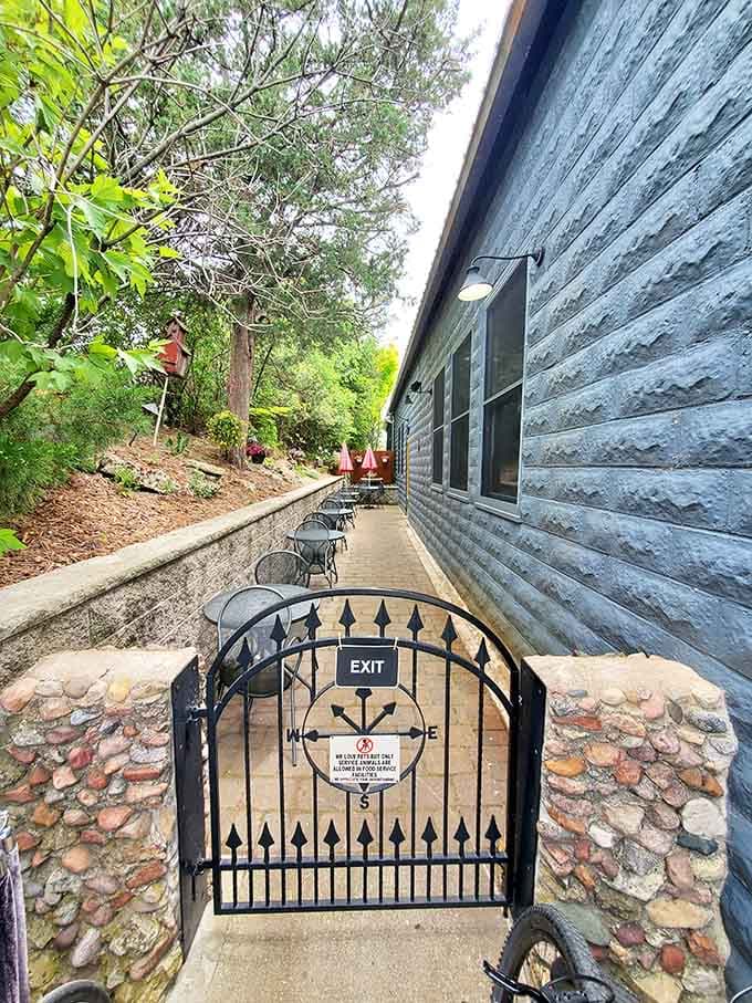 The outdoor patio provides a peaceful spot to enjoy your meal while watching small-town life unfold around you.