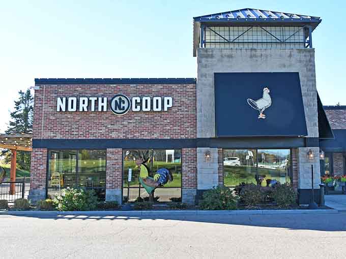 The storefront's prominent signage and inviting entrance make it clear you've found Excelsior's go-to spot for seriously satisfying chicken and waffles.