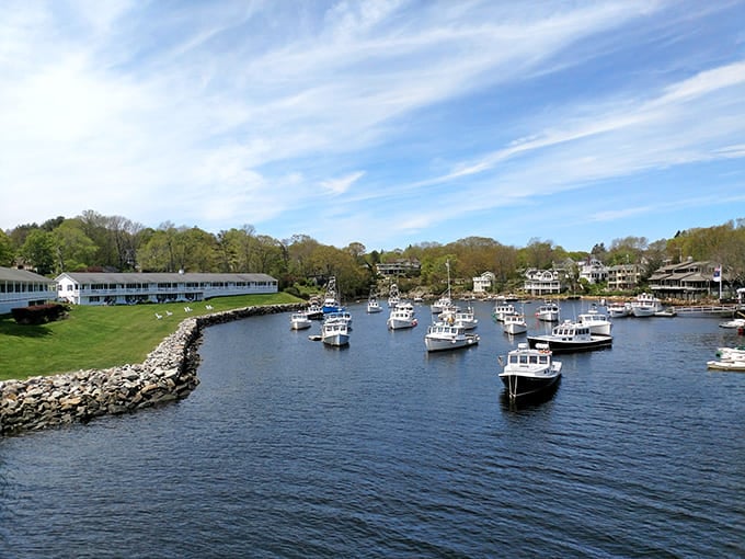 The harbor fills with boats of all sizes, reminding visitors that Ogunquit remains a working fishing village beneath its resort town polish.