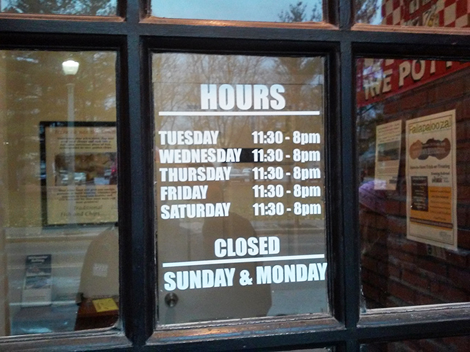 The hours posted clearly on the door &ndash; a crucial bit of information for those planning pilgrimages to this temple of British comfort food.