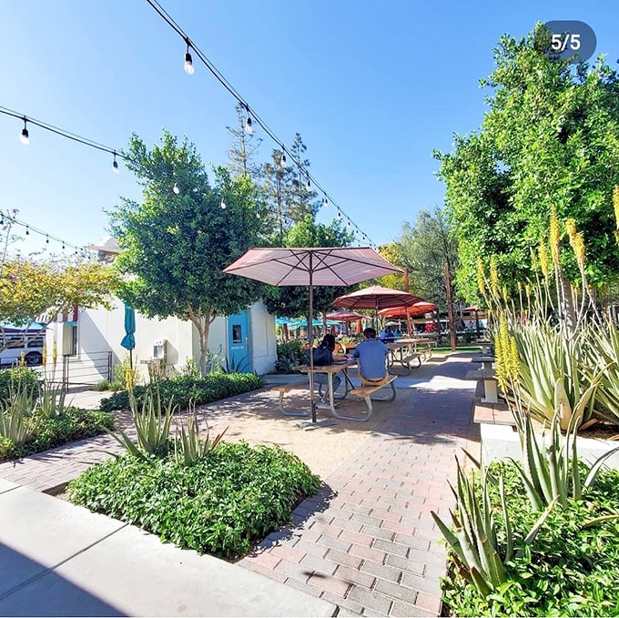 The beautifully landscaped outdoor seating area provides the perfect spot to savor your burrito and people-watch.