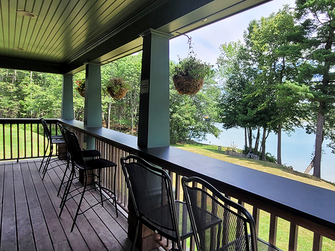 The outdoor seating area offers front-row tickets to nature's show &ndash; river views and Maine's legendary landscape just beyond your table.
