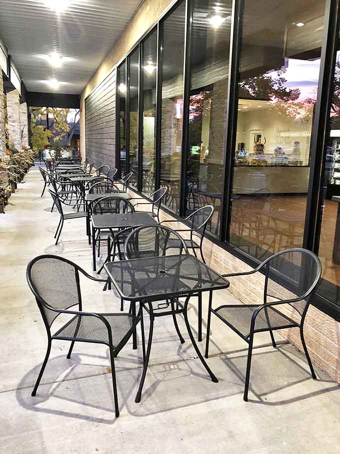 Outdoor seating for those perfect days when fresh air and fresh pastries combine to create suburban paradise.