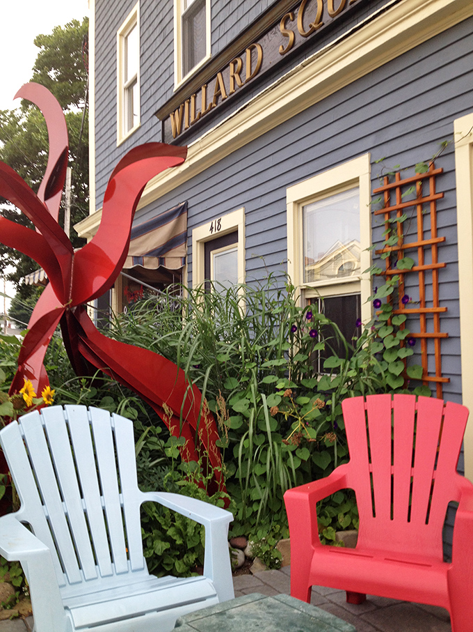 Colorful Adirondack chairs outside create the perfect setting for the internal debate: save half for later or surrender to cookie bliss now?