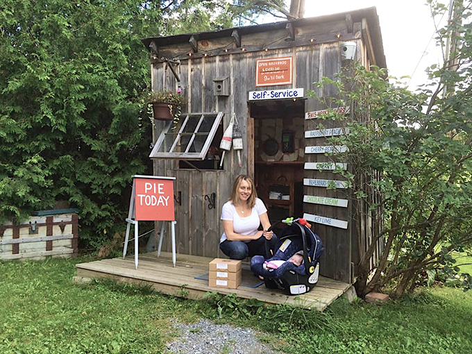 The honor system in action&mdash;this tiny pie shack operates on trust and delivers on flavor. Just take your pie, leave your payment, and savor the experience.