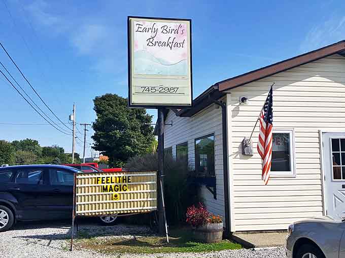 The humble exterior with its "FEEL THE MAGIC" sign &ndash; an honest promise from a place that delivers on it with every plate.