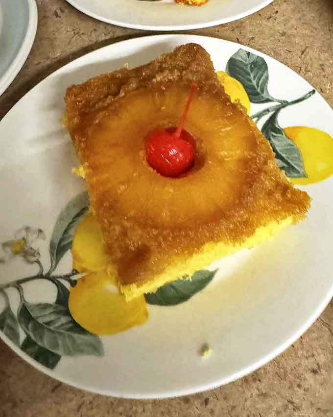 Pineapple upside-down cake that looks like grandma made it, which is the highest compliment any dessert can receive.