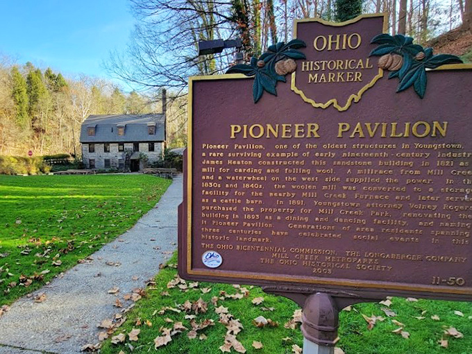 Pioneer Pavilion stands as another historical treasure within the park, just a short walk from the suspension bridge.