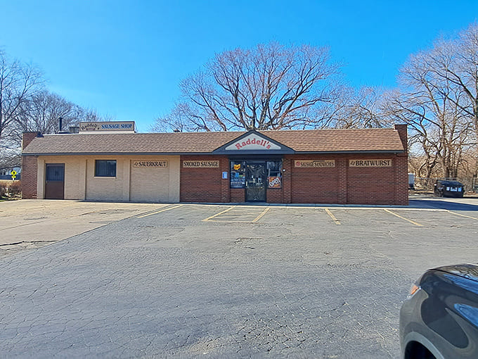 Morning sunshine illuminates Raddell's welcoming storefront. A beacon of hope for hungry meat lovers across Northeast Ohio.