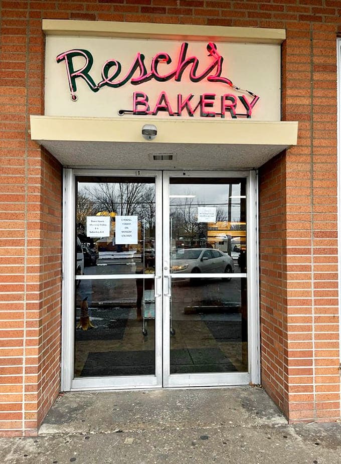 Another angle of the entrance, where countless people have walked through those doors as regular folks and emerged as pretzel evangelists.