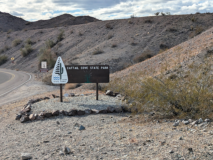 The unassuming road sign marks the turnoff to unexpected paradise &ndash; a desert beach experience that feels like Arizona's best-kept secret.