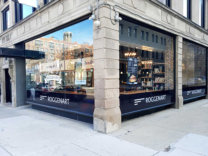 The corner location offers prime people-watching through expansive windows &ndash; a perfect spot to observe city life while enjoying European treats.