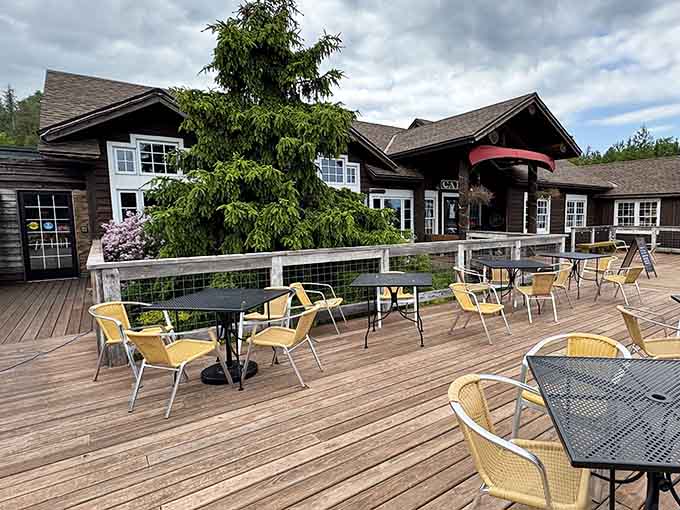 The outdoor deck offers front-row seats to Minnesota's natural beauty, making every meal an occasion worth savoring and remembering fondly.