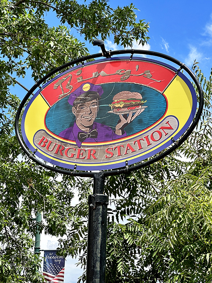 The sign says it all – Bing's iconic logo promises burgers with personality, served with a side of automotive history.