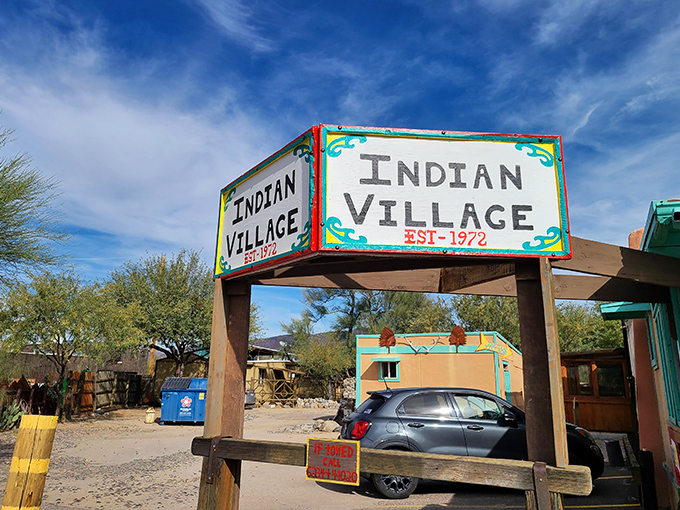 The entrance sign stands as a beacon to hungry travelers, promising authentic flavors that have drawn visitors from around the world since 1972.