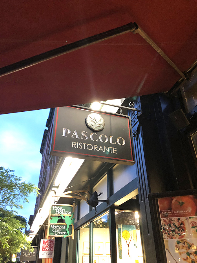 Signage: The distinctive Pascolo sign hangs like a beacon for hungry souls seeking authentic Italian flavors in the heart of Vermont.
