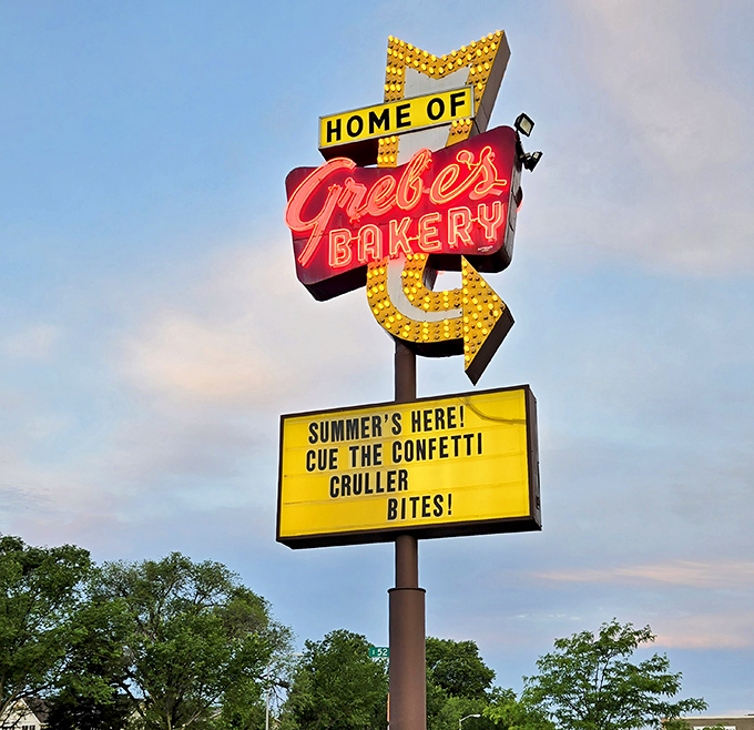 Grebe's iconic neon sign illuminates the night, a beacon for those seeking sweet comfort in a complicated world.