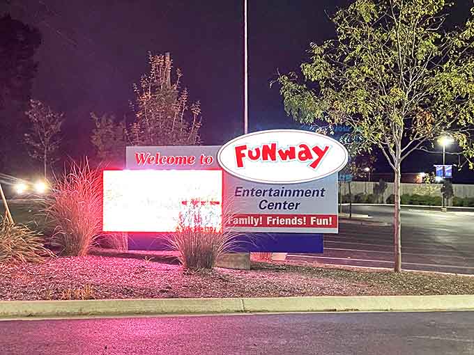The illuminated Funway sign serves as a beacon of fun in the night, promising adventures that will become tomorrow's stories.