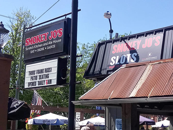 That marquee sign announces entertainment like it's 1975, and honestly, there's something charming about that old-school approach to hospitality.