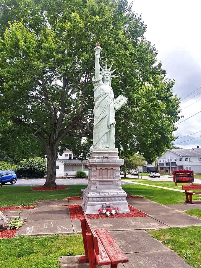 Lady Liberty stands proudly in Newton Falls, a smaller but equally dignified reminder of the big ideals that unite small-town America.
