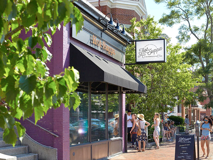 Hot Suppa's inviting exterior beckons passersby with the promise of Southern comfort food that's worth the wait.