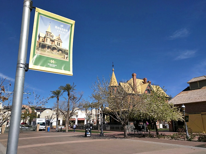 Your chariot awaits! Follow the sign to embark on a journey through time at the Rosson House. No DeLorean required. 