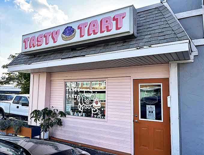 The pink fa&ccedil;ade and orange door create an Instagram-worthy entrance to tart paradise &ndash; no filter needed for this photogenic storefront.