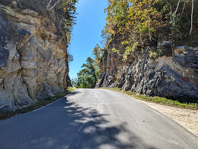 Layers of time: Close inspection reveals the geological strata exposed by workers who transformed this ridge with simple tools.
