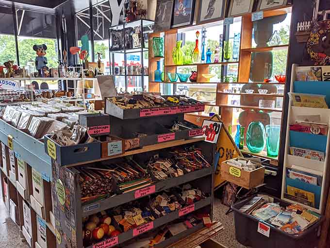 The organized shelves showcase vintage treasures at every price point, making time travel accessible to collectors and casual browsers alike.