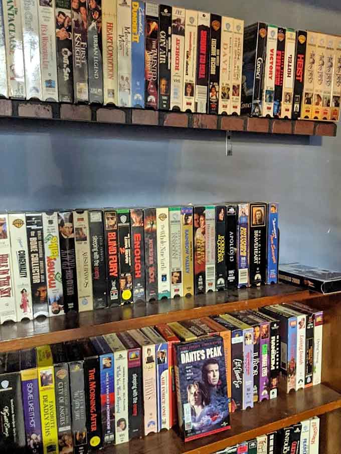Remember rewinding? This nostalgic collection of VHS tapes transports movie lovers back to Friday nights at the video rental store.