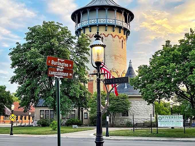 The water tower at golden hour becomes a landmark worth photographing, standing tall as Riverside's most recognizable symbol and gathering point.
