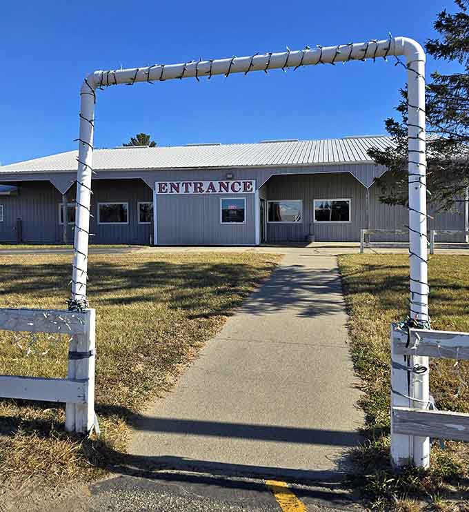 Walking through this entrance means you're about to eat in a barn, and somehow that's exactly what makes it special.