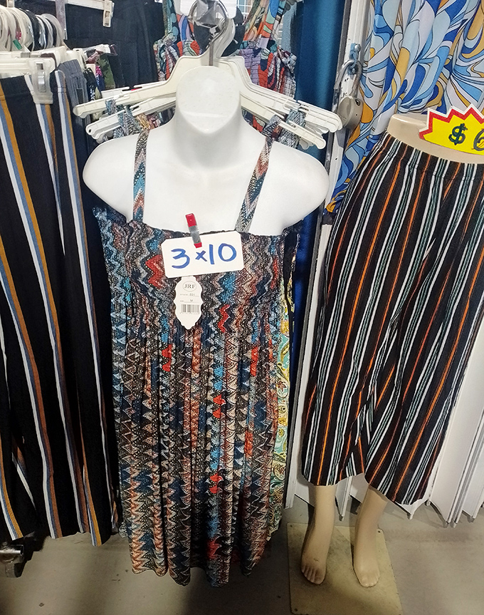 Summer dresses sway gently in the Florida breeze, their price tags fluttering with numbers that seem like typos compared to mall prices.