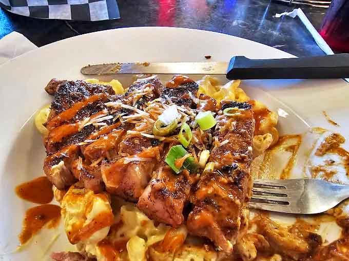 Barbecue chicken over creamy mac and cheese – comfort food elevated to an art form that'll have you plotting your return visit.