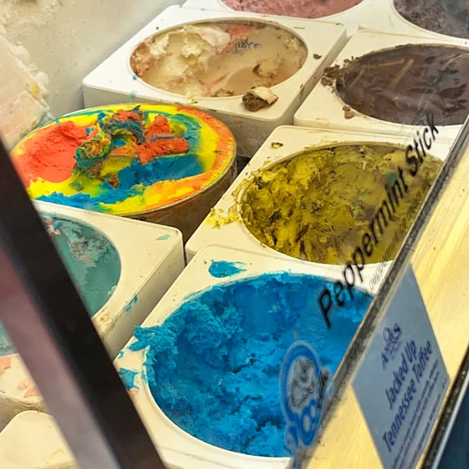 A painter's palette of frozen possibilities &ndash; from electric blue to sunshine yellow, each tub contains its own universe of flavor waiting to be explored.