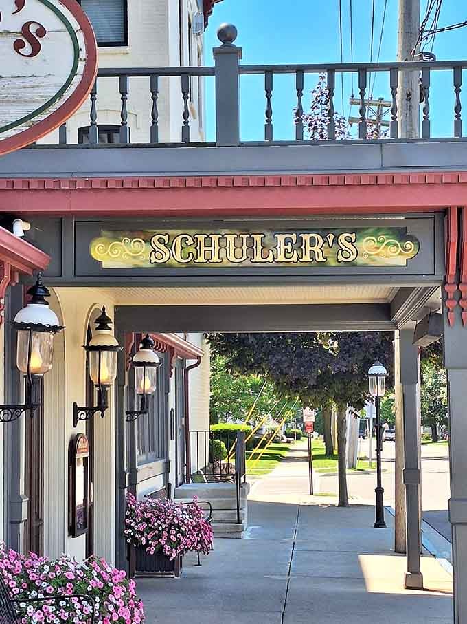 The entrance invites you in with old-world charm that promises good things await inside.