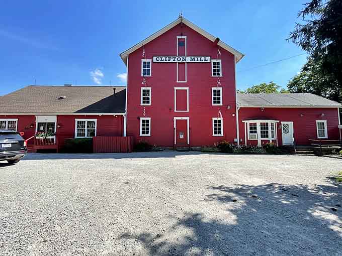 The mill's exterior stands proud and red against the Ohio landscape, a beacon of history that's been drawing visitors for generations and shows no signs of stopping.