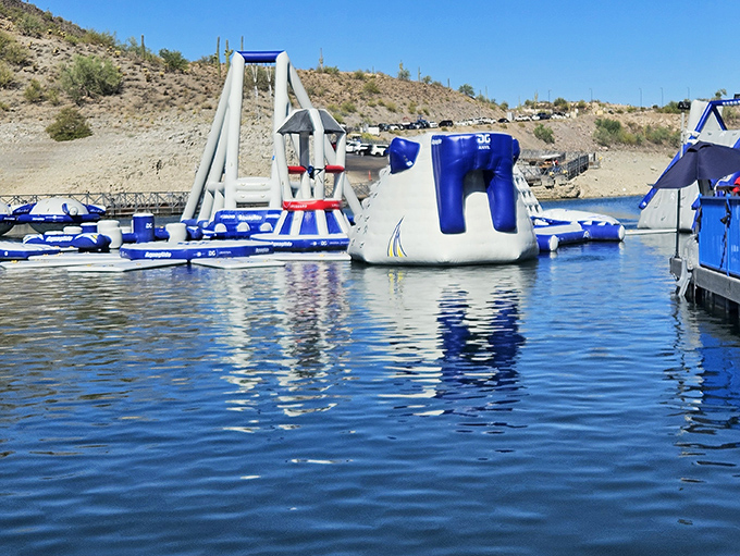 The floating obstacle course challenges balance and coordination &ndash; or provides spectacular wipeout entertainment for onlookers.
