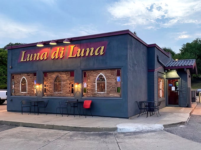 From the street, Luna di Luna's welcoming facade promises the authentic Italian experience that awaits inside.