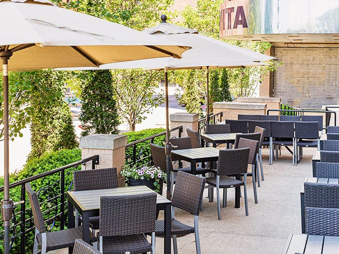 The outdoor patio &ndash; where Michigan summer days stretch into perfect evenings. Urban dining with a breath of fresh air.