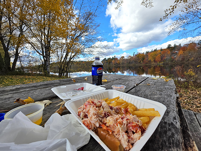 Taking Eagle's Nest to go? Enjoy your lobster roll with nature's dining room &ndash; picnic tables with spectacular autumn views.