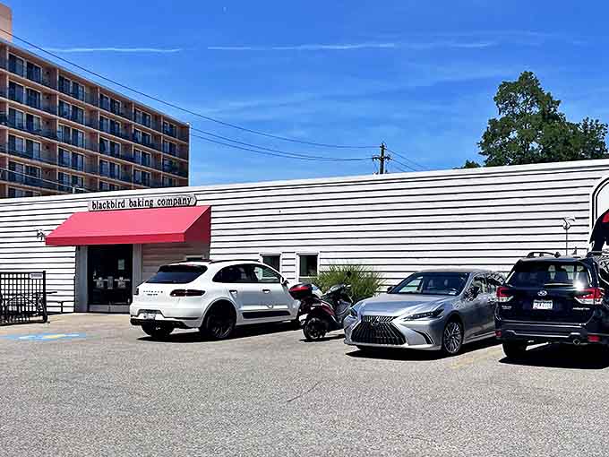 Even the parking lot looks inviting! Your car knows what's up &ndash; it practically steers itself here for that cookie fix.