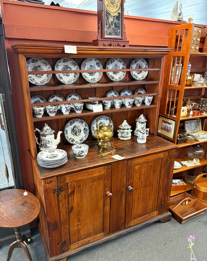This hutch displaying blue and white china has held more family heirlooms than your great-aunt's stories about "the good silver" at Thanksgiving dinner.