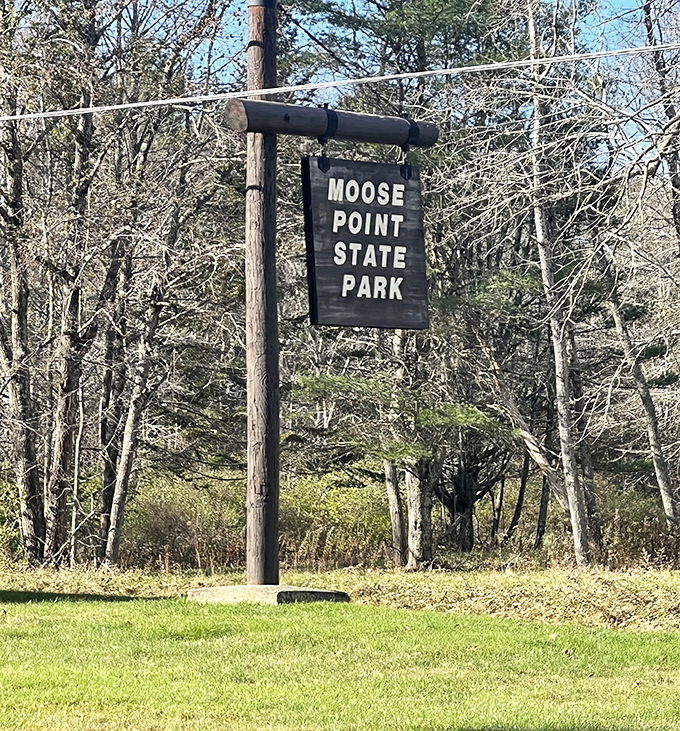 The unassuming entrance sign promises little but delivers Maine's coastal magic in abundance, a hidden gem along the busy Route 1 corridor.