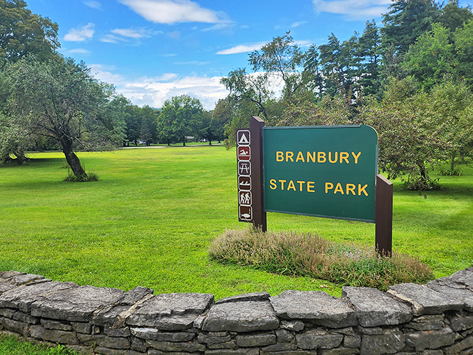 Welcome to paradise &ndash; Branbury's entrance sign promises adventures that exceed expectations every time.