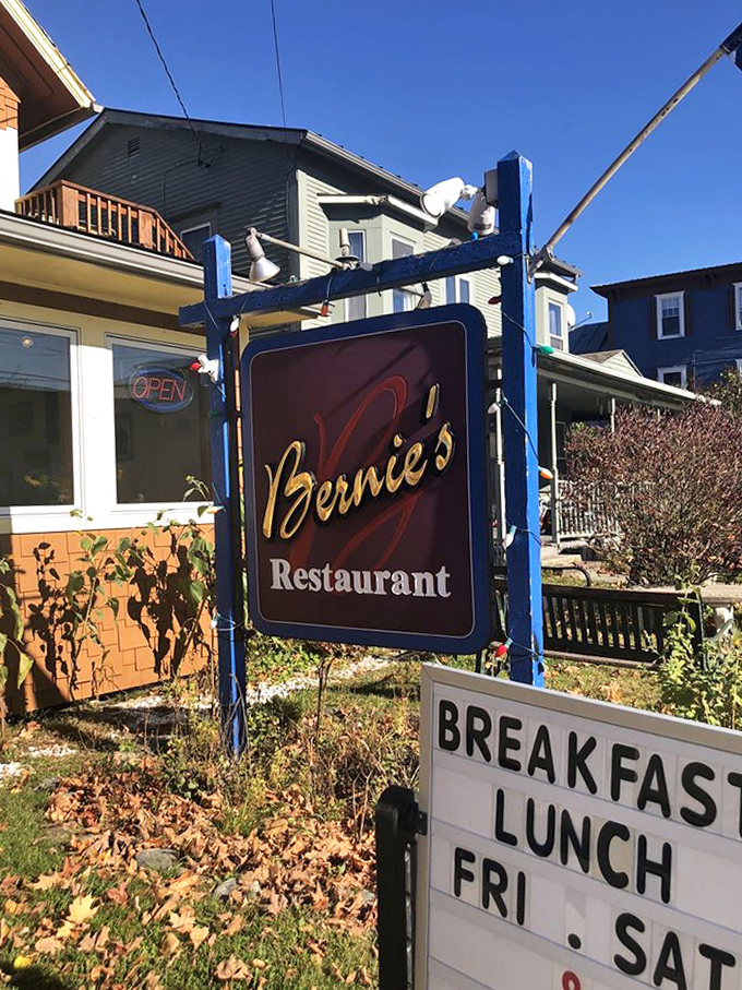 The iconic Bernie's sign has become a beacon for hungry travelers and devoted locals alike, pointing the way to authentic Vermont dining.