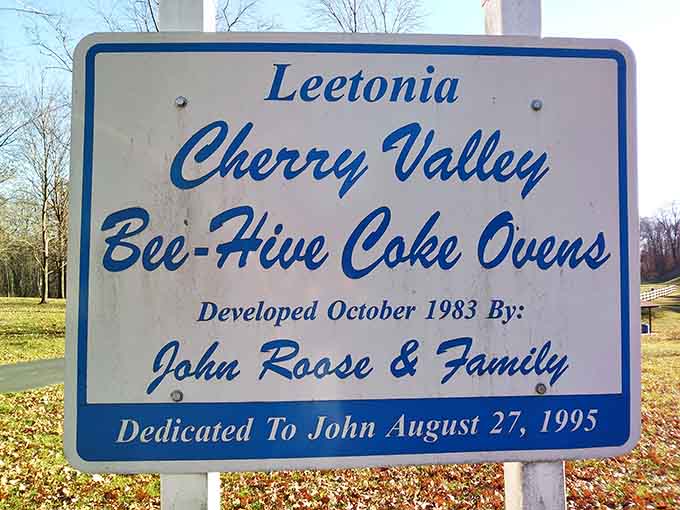 The dedication plaque tells the story of how a community chose to preserve rather than demolish, giving future generations this remarkable window into the past.