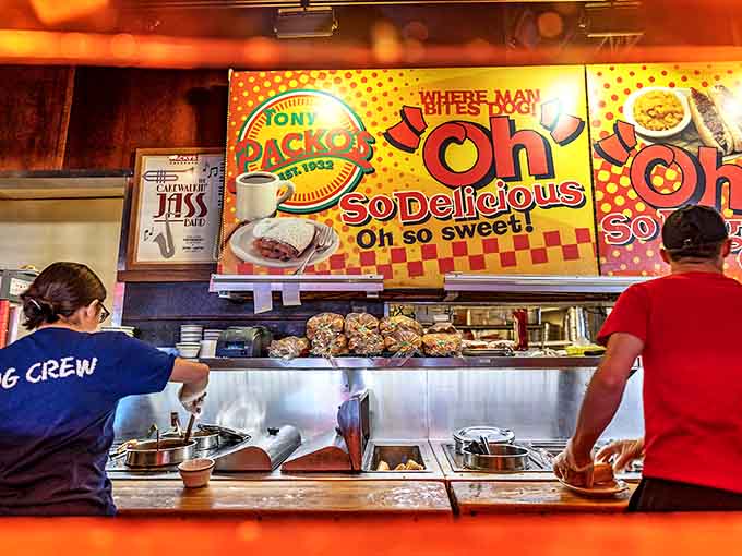 Behind the counter, the staff works with the precision of a well-rehearsed orchestra, turning out Hungarian hot dogs with practiced efficiency and genuine pride.