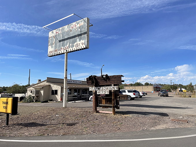 The vintage sign stands as a beacon for hungry travelers &ndash; promising honest food without the fuss, just as it has for decades.
