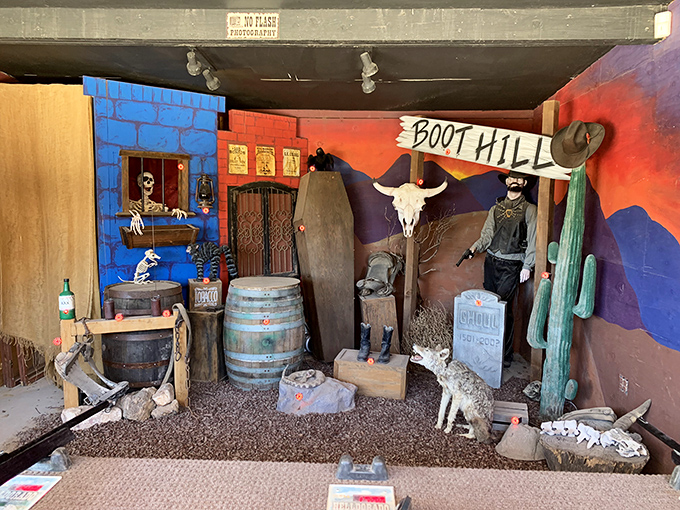 Boot Hill comes to life in this detailed exhibit, where the macabre humor of frontier graveyards reminds us that yesterday's outlaws had today's sense of irony.